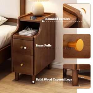 Delucuption Small Bedside Table Wood Nightstand for Bedroom Side Table with Storage No Assembly Required End Table Bedroom Furniture Organize Essentials(Walnut,11.8x15.7x19.7in)