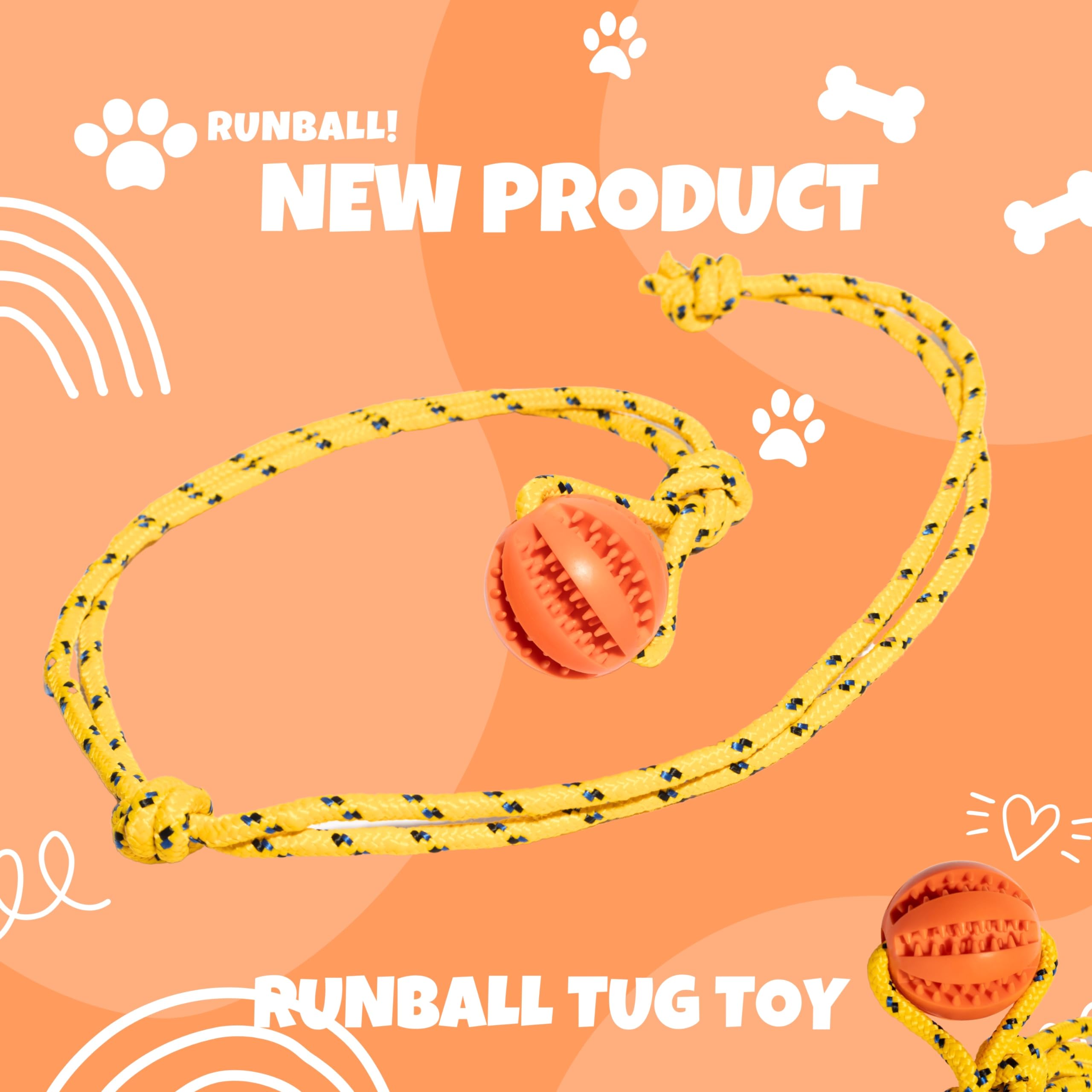 Runball Dog Rope Toy with Ball for Tug of War, Training, Fetch, Interactive Pull Toy, Teeth Cleaning Ball for Medium and Large Dogs, 10 Foot Rope and 2.75 Inch Ball