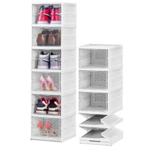 almoxvye 6 layers foldable shoe box organizer, large shoe storage organizer bin with clear door, no assembly shoe storage box for closet entryway, front door, living room