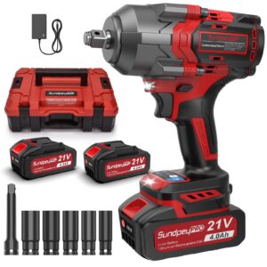 sundpeypro cordless impact wrench 900ft-lbs(1200n·m) - 21v 1/2" brushless power impact driver with 2 * 4.0ah batteries - 3200rpm high torque electric impact gun with sockets & fast charger & case