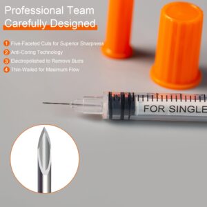 U-100 27G 1cc Syringes with 5/16 Inch-8mm Accurate Measuring for Liquid Individually Sealed Packaging (20Pack)