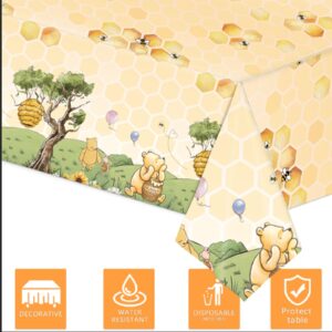 3PCS Yellow Classic Winnie Baby Shower Tablecloths, Birthday Party Decorations Boys Birthday Disposable Plastic Tablecloths Party Supplies -54x108IN