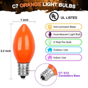 Agaphoton 25 Pack Orange Christmas Replacement Bulbs, C7 Ceramic Orange Replacement Bulbs for Outdoor String Light, E12 Candelabra Base 5 Watt, Great for Christmas Bulbs