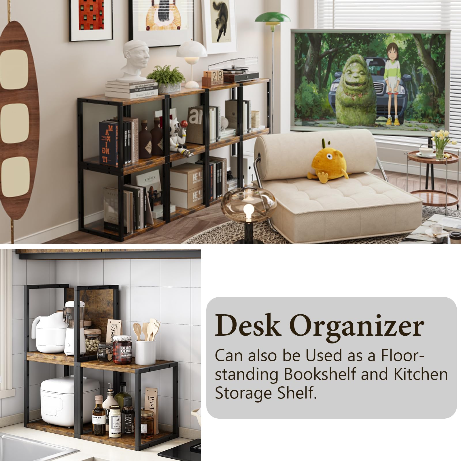 QIALINO Storage Cube with Wheels Can be Connected in Pairs, Single Storage Shelve Suitable for Closet Shelves, Corner Shelf, Bookcase, Display Shelf (Rustic Brown, 10.39 * 10.39"-2 Boards)