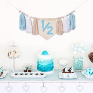 1/2 Birthday High Chair Banner - Dokuna Boys Half Birthday Party Decorations, Half Way to One Party Decorations, 1/2 Birthday High Chair Garland (Blue)