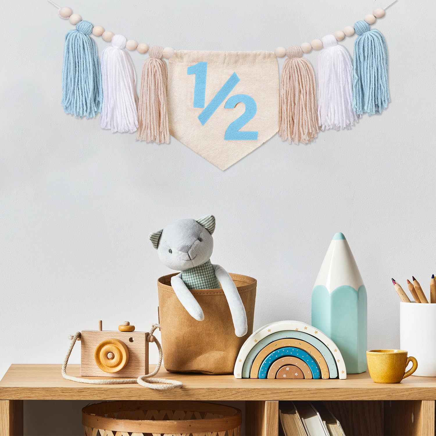 1/2 Birthday High Chair Banner - Dokuna Boys Half Birthday Party Decorations, Half Way to One Party Decorations, 1/2 Birthday High Chair Garland (Blue)