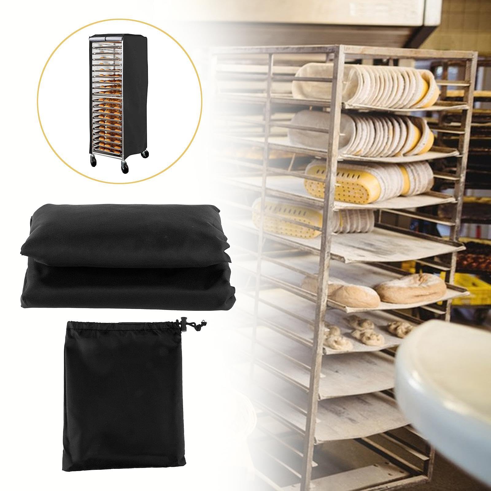 Generic Pan Rack Cover,Baker Rack Cover,23''x28''x64'' Waterproof Oxford Cloth,High Density Bakery Single Rack Cover for Restaurant, black, 59×72×163cm