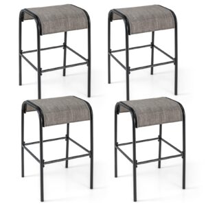 tangkula outdoor bar stools set of 4, 30" bar height bistro stools with breathable fabric seat & heavy-duty metal frame, backless bar chairs with curved seats for patio, poolside, backyard (4, coffee)