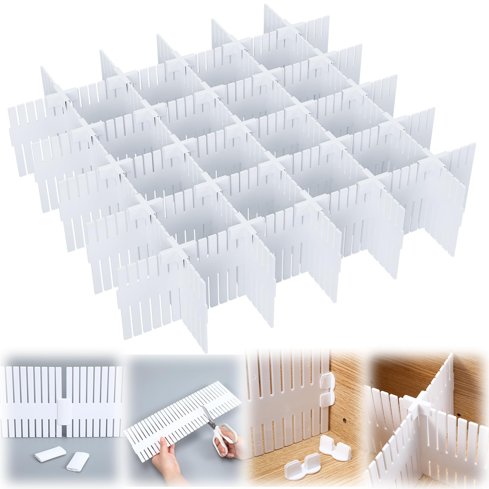 Blosssound 15Pcs Drawer Divider Adjustable Drawer Organizer 15 x 5.12, Deep, DIY Storage Organizer Separator with Fixed Buckle for Socks, Underwear, Makeup, Kitchen, Bedroom, Dresser