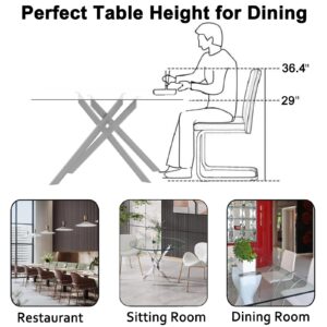 Glass Dining Table for 4 or 6, Rectangle Kitchen Table with X Shape Metal Legs, Tempered Glass Top Dining Room Table for 4, Dining Table for Dining Room Home Kitchen Glass Dintte Table