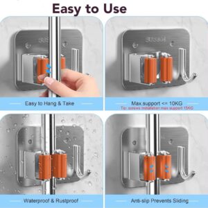 Generic 2 Pack Mop Holder Wall Mount Stainless Steel with Hook, Screw Drilling or Self Adhensive Broom Holder, Storage Rack for Closet Laundry Garage Garden Tool Origanizer, Orange