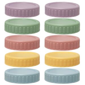 10 plastic mason jar lids, colored mason jar lids, 70mm inner diameter mason jar lids regular mouth with silicone ring,regular mouth mason jar lids suitable for glass cans, cans