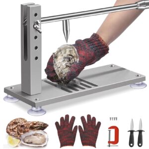 oyster shucker machine,upgraded stainless steel oyster clam opener with strong suction cup,adjustable oyster shucker tool set,oyster opener tool for home,clam shucker tool with knives,glove & g-clip