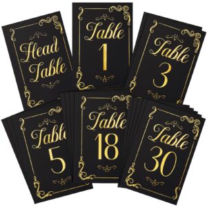 31 pieces wedding table numbers 1-30 with head table numbers double sided 4x6in elegant stamping table numbers cards for wedding reception, party, birthday, event (black)