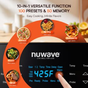 Nuwave Brio 15.5Qt 10-IN-1 Air Fryer Rotisserie Oven, XL Family Size, Even & Crisp AirFry, Reheat, Roast, Dehydrate for Quick Meals, 50°-425°F Control, 100 Presets & 50 Memory, Dishwasher-Safe, 1800W