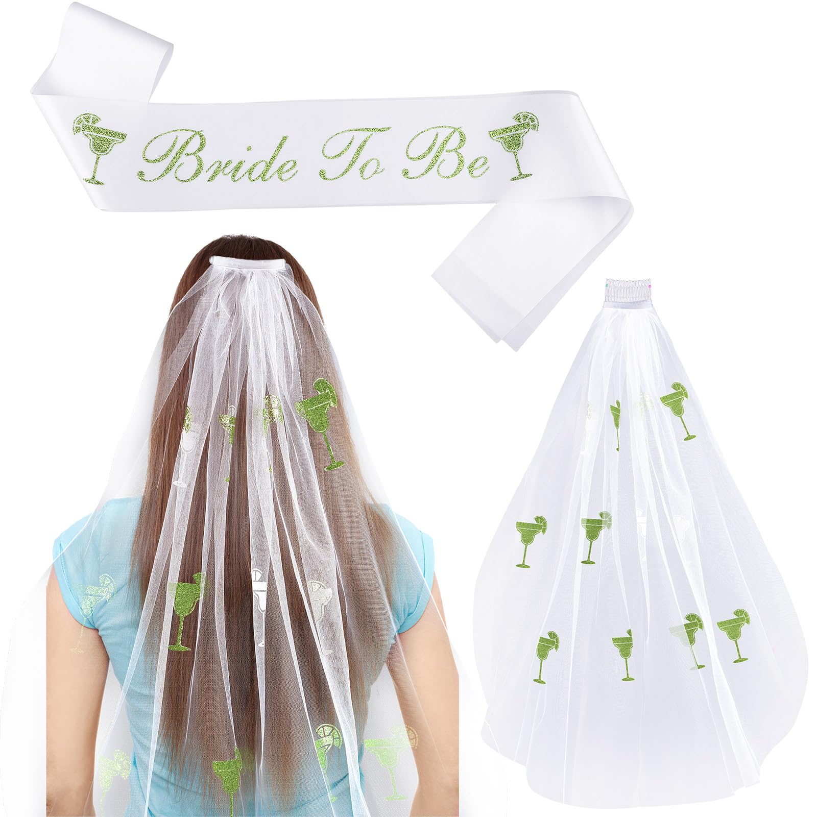 XunYee Margs and Matrimony Bachelorette Margarita Party Decoration Bride to Be Sash with Bachelorette Veil and Sash for Matrimony Bridal Shower Gift Wedding Supply