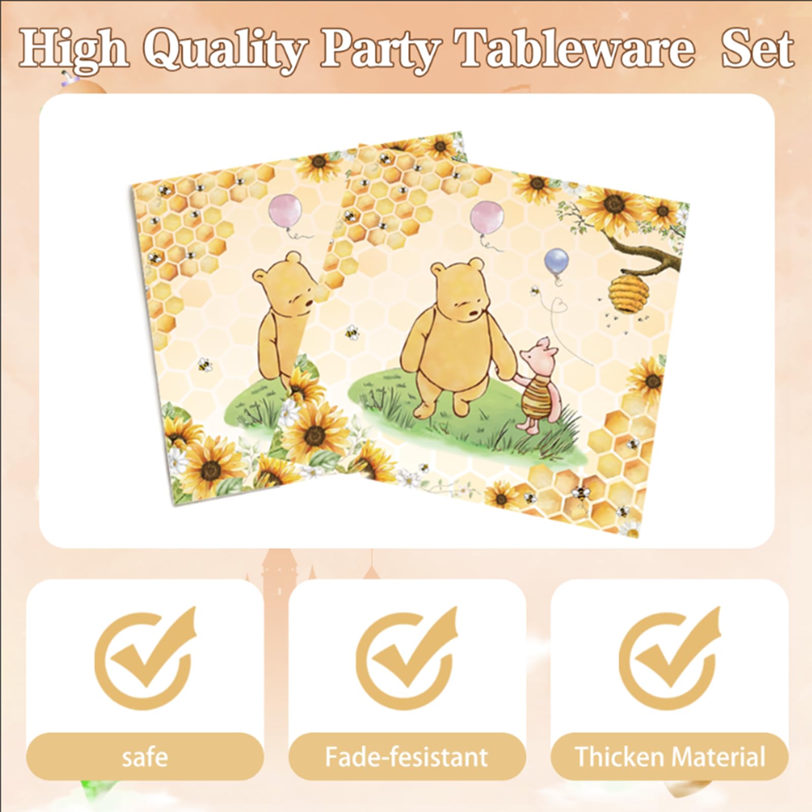 140pcs Disposable Winnie Baby Shower Party Supplies Classic Bear Party Decorations for Kids Boys Birthday Neutral Themed Plates Napkin Cups Disposable Tableware Set Serves 20 Guests