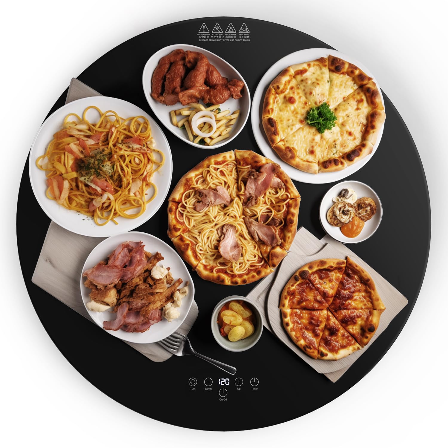 SOPINWAEH Electric Circle food Warming Tray，Auto-Turntable 360°Rotation, Food Warmer for House Parties, Chafing Dishes for buffet,9 Temp Settings, Heating Food 24in