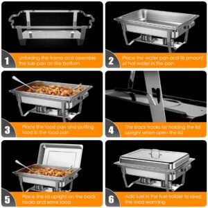 4 Pack Stainless Steel Chafing Dishes Buffet Set with Serving Utensils Sets by Teivio,9 QT Rectangular Silver Chafer Complete Set, Buffet Servers and Food Warmer for Catering, Party, Wedding