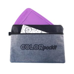 colorpockit premium 2 pocket zipper storage bag for portable travel coloring kit pencils crafts stationary accessories multipurpose durable storage pouch convenient carry in cars airplanes - grey