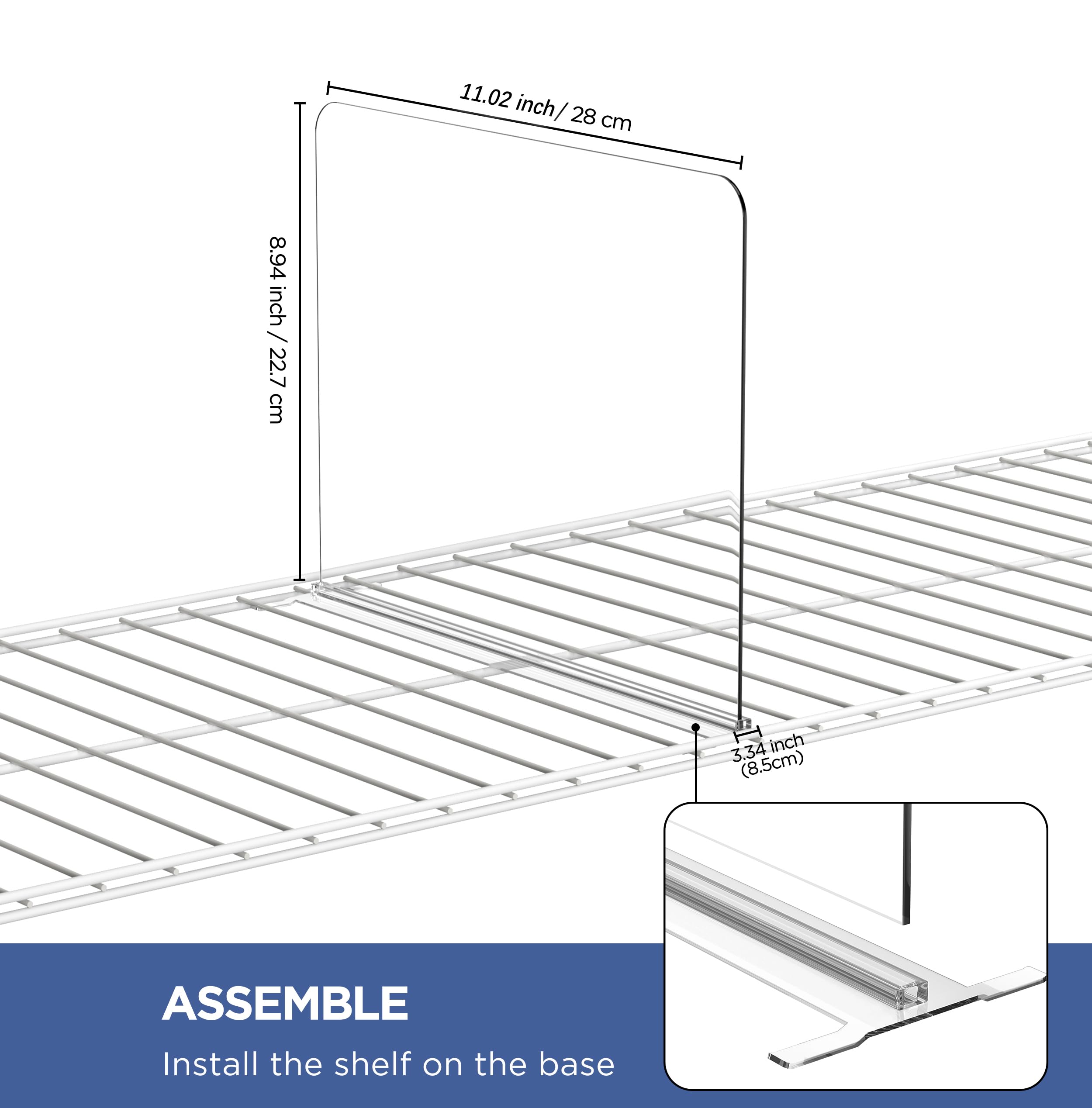 HBlife 6 Pack Acrylic Wire Shelf Dividers, Clear Closet Shelf for Wire Closet, Closet Separator for Shelves Bedroom Sweater Organizer for Closet, Easy to Install