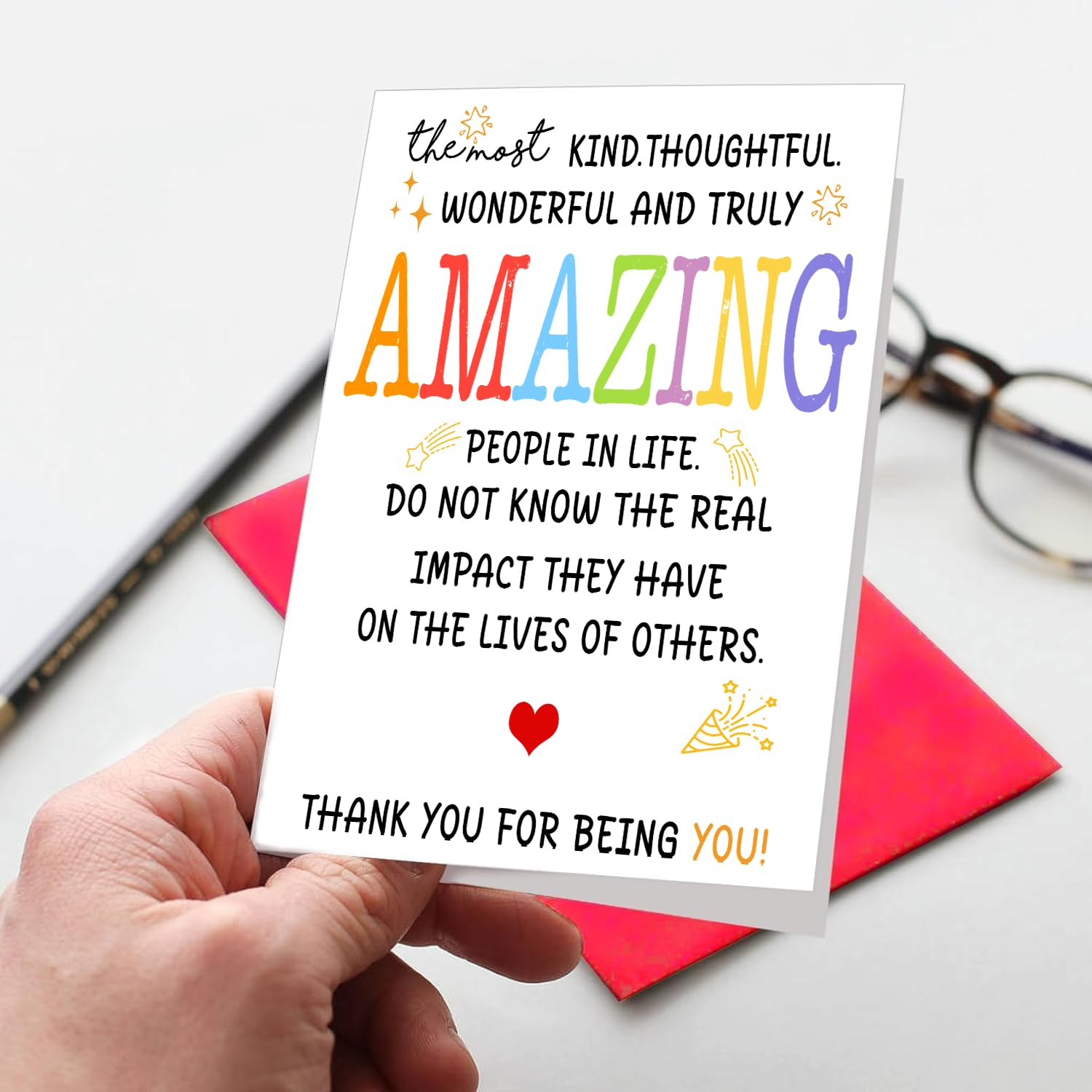 ONECHI Cute Thank You Card for Best Friend Bestie, Appreciation Card for Teacher Boss Coworker Doctor, Sweet Friendship Card for Him Her, Thank You for Being You