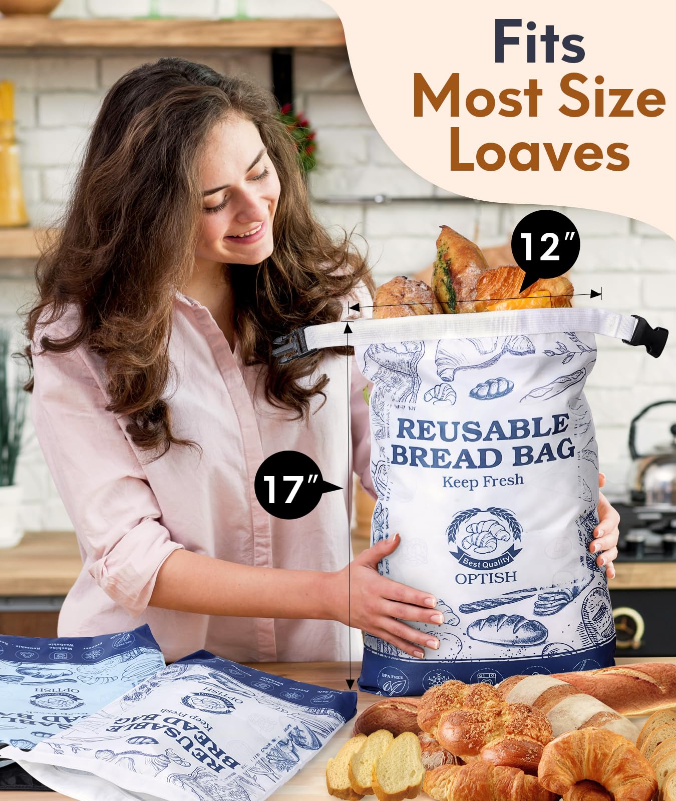 2 Pack Bread Bags for Homemade Bread, Reusable Sourdough Bread Bags for Fresh Keeping, Beeswax Bread Bags for Sourdough with Lining & Zipper, Freezer Safe & BPA Free, for Gift Giving, White & Blue