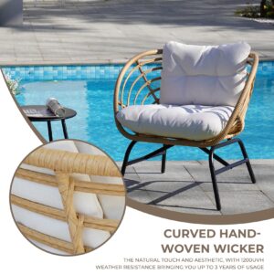 Grand patio 3-Piece Patio Set, Boho Outdoor Furniture Set with Beige Thick Cushions, Wicker Sofa Set with Patio Coffee Table, Bistro Set for Backyard, Balcony, Garden