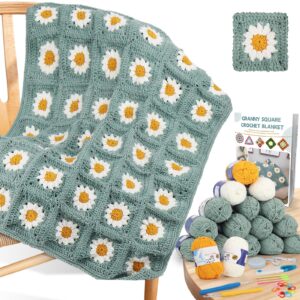 coopay crochet kit beginners for blanket, granny squares crochet blanket kit with instructions & enough yarn, complete crochet starter kit easy learn to crochet blanket kit for beginners adults