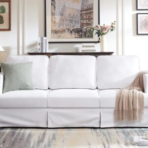 AMERLIFE Sofa, 89 inch Slipcovered Couch, 3 Seater Sofa Comfy Couch for Living Room Office, Linen White Couch