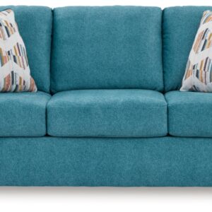 Signature Design by Ashley Keerwick Scandinavian Sofa with 4 Toss Pillows, Blue