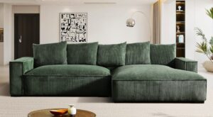 container furniture direct luxe large two-piece right facing sectional sofa for living room, 106.7-inch l shaped loveseat and chaise, upholstered with corduroy fabric, 3, dark green