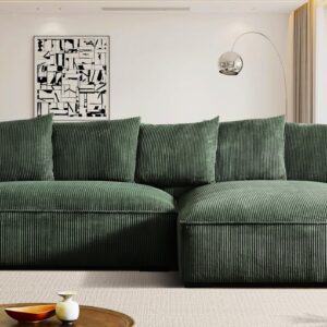 Container Furniture Direct Luxe Large Two-Piece Right Facing Sectional Sofa for Living Room, 106.7-Inch L Shaped Loveseat and Chaise, Upholstered with Corduroy Fabric, 3, Dark Green