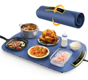 coldfill electric warming tray - foldable food warming mat with 8 temp setting, full-surface heat in 5s, 4 hours auto-off, easy to clean with nano-material, for buffet, for party, for thawing