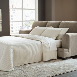 Signature Design by Ashley Stonemeade Contemporary Sofa Sleeper with Folding Gel Memory Foam Mattress, Reversible Cushions and 4 Accent Pillows, Queen, Light Brown