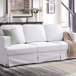 AMERLIFE Sofa, 89 inch Slipcovered Couch, 3 Seater Sofa Comfy Couch for Living Room Office, Linen White Couch