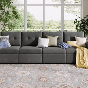 LINSY HOME Rubik III 4 Seats Fabric Sofa Set, Deep Seat Modular Sectional Sofa, Modern Extra Large Sofa Couch with Storage Seats & Removable Cover, 4 Seater Convertible Sofa, Dark Grey