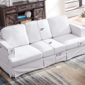 AMERLIFE Sofa, 89 inch Slipcovered Couch, 3 Seater Sofa Comfy Couch for Living Room Office, Linen White Couch