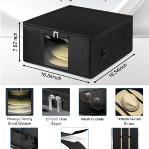 Teraves Large Hat Box for Women Storage, Sturdy Cowboy Hat Box Hat Travel Case, Stackable Hat Storage Box, Space Saver Hat Organizer for Closet, Black