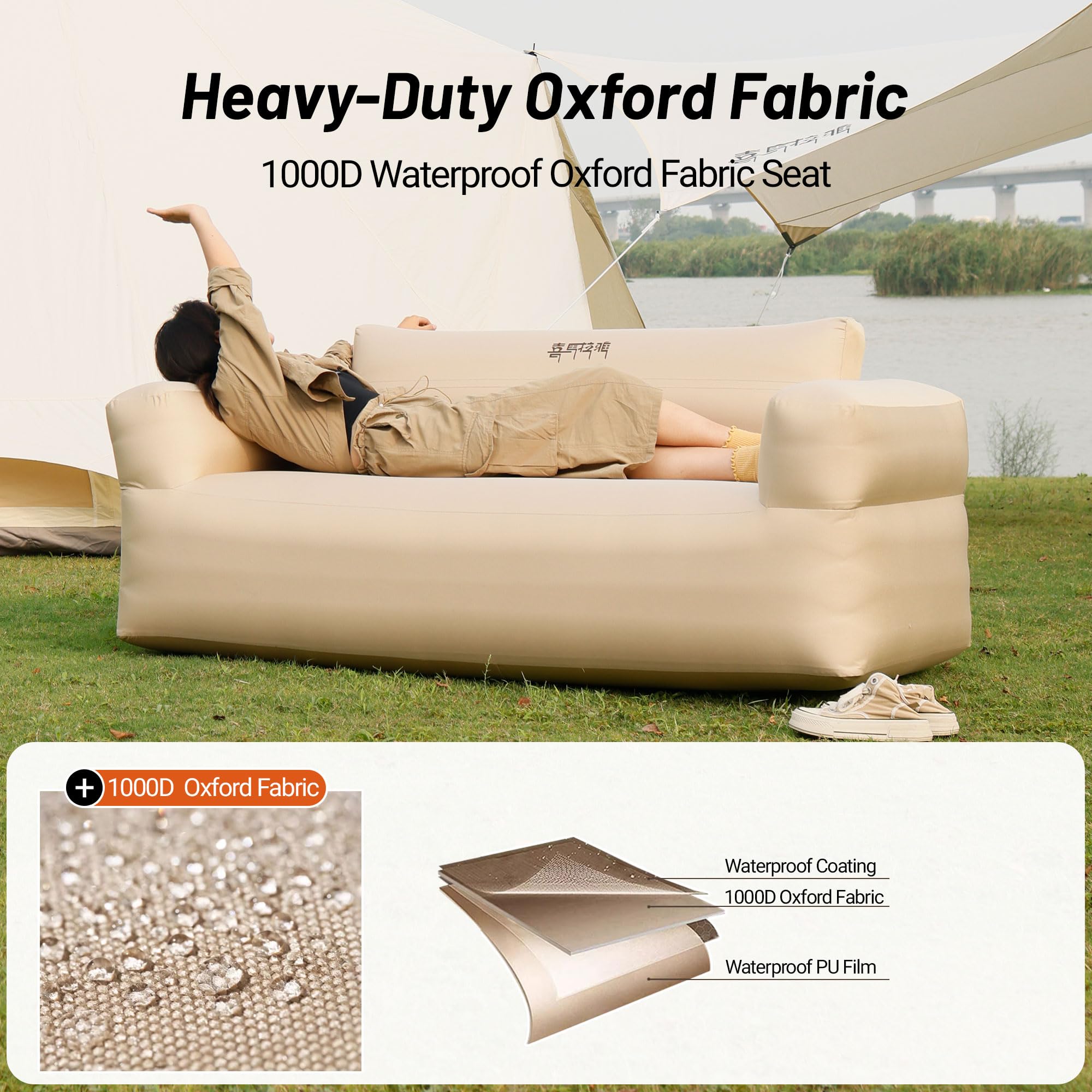 喜马拉雅 Inflatable Couch for Camping Inflatable Sofa with 120V Electric Air Pump -1000D Oxford -3-Layer Design -880lb Weight Capacity Camping Accessories (Double)