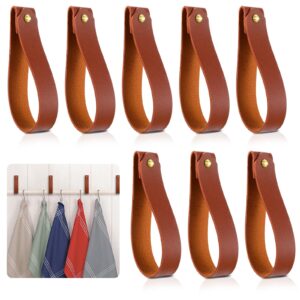 cobee 8 pcs pu leather wall hooks, 1 x 4.7 in wall hanging straps leather curtain rod holder wall mounted towel hanger loop for bedroom bathroom kitchen(brown)