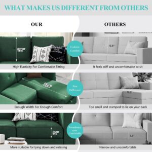 Shintenchi Convertible Sectional Sofa Couch, Modern Linen Fabric L-Shaped, 3-Seat Sofa Sectional with Storage Function Ottoman/Armrest Reversible Chaise for Living Room and Small Space (Green)