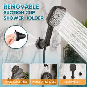 Esnbia Rain Shower Heads with Handheld Spray Combo, 10 Inch High Pressure Rainfall Shower Head with 11" Extension Arm, 3 Setting Handheld Shower Head with Suction Cup Shower Holder, Matte Black