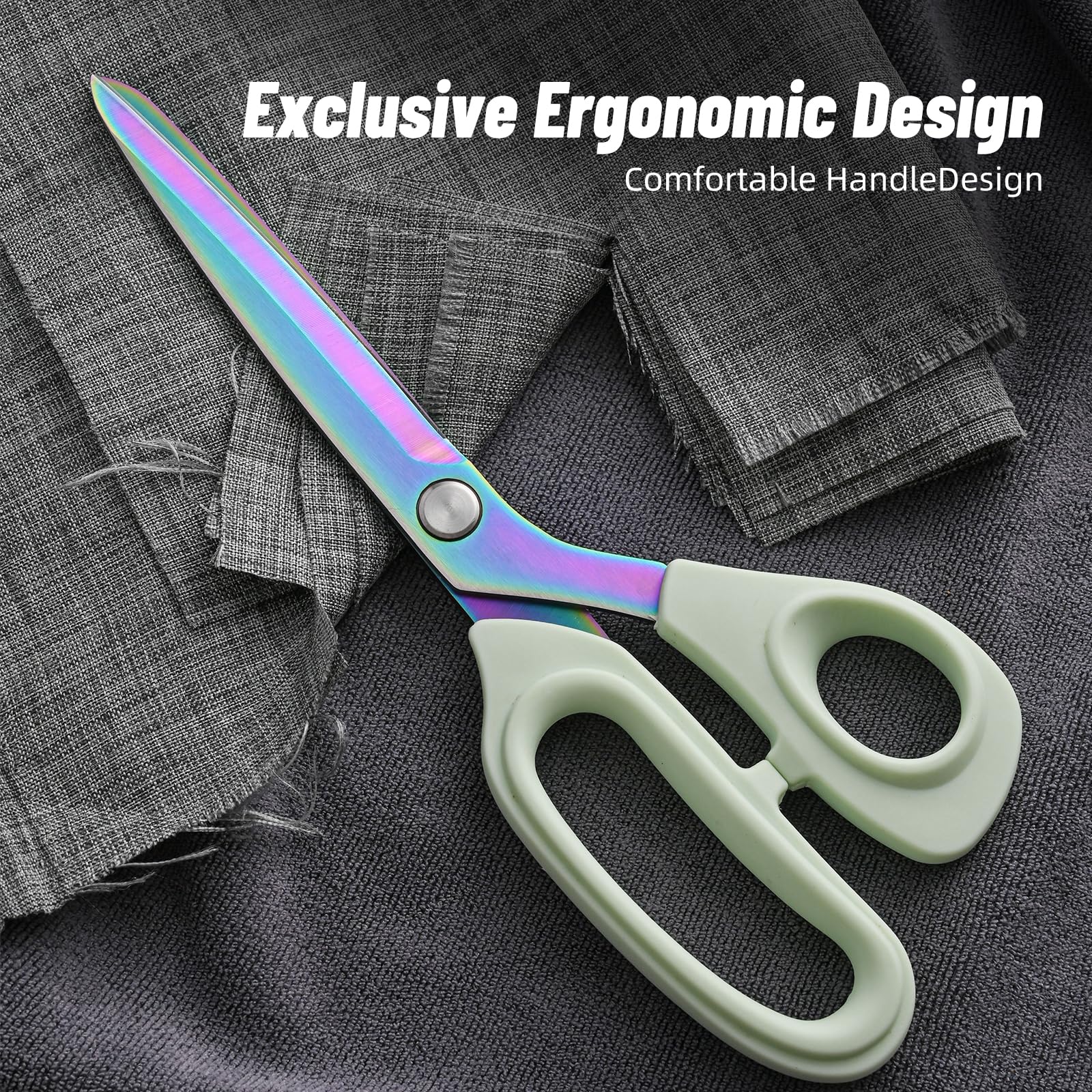 Premium Fabric Scissors Heavy Duty Multi-Purpose Titanium Coated Stainless Steel Leather Sewing Tailor's Scissors with Comfortable Handles, Craft Clothing Scissors (9.8 in.)