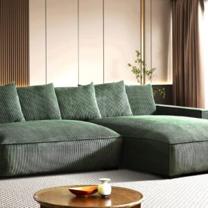 Container Furniture Direct Luxe Large Two-Piece Right Facing Sectional Sofa for Living Room, 106.7-Inch L Shaped Loveseat and Chaise, Upholstered with Corduroy Fabric, 3, Dark Green