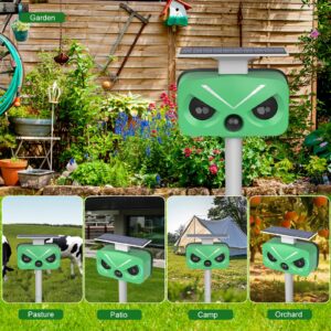 Upgraded Solar Ultrasonic Animal Repeller, Dog Outdoor, Cat Repeller for Squirrel, Raccoon, Skunk, Rabbit, Fox, Deer, Bird etc with Motion Detection, LED Flashing Light 028-2