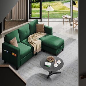 Shintenchi Convertible Sectional Sofa Couch, Modern Linen Fabric L-Shaped, 3-Seat Sofa Sectional with Storage Function Ottoman/Armrest Reversible Chaise for Living Room and Small Space (Green)