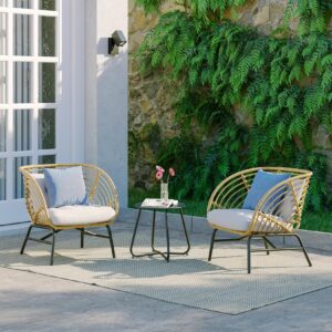 grand patio 3-piece patio set, boho outdoor furniture set with beige thick cushions, wicker sofa set with patio coffee table, bistro set for backyard, balcony, garden