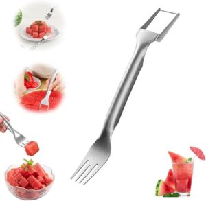 2 in 1 stainless steel fruit knife watermelon fork slicer tool, 2024 new watermelon fork slicer,double head fruit fork slicer watermelon cutting tool (1 pc)