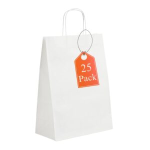 saan-pack kraft paper bags with handles 8"x4.5"x10.25", 25 pack, white | paper gift bag, shopping bag for parties, favors, businesses